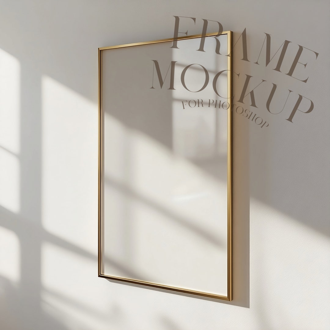 DIN A Vertical Gold Frame Mockup, Customizable Wall Gold Frame Mockup ...