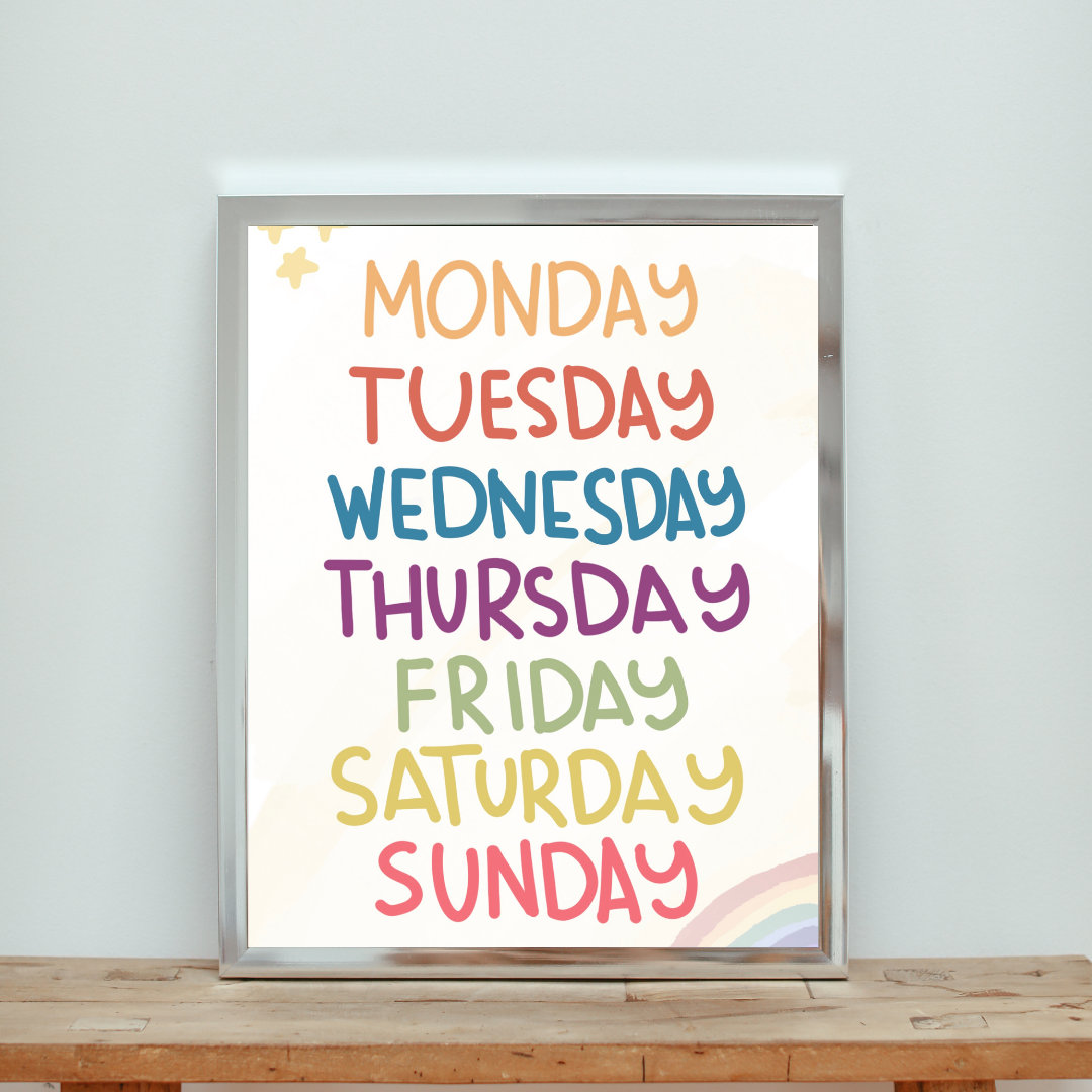 Colorful Cute Days of the Week Poster Nursery Wall Art Kids Room Wall ...