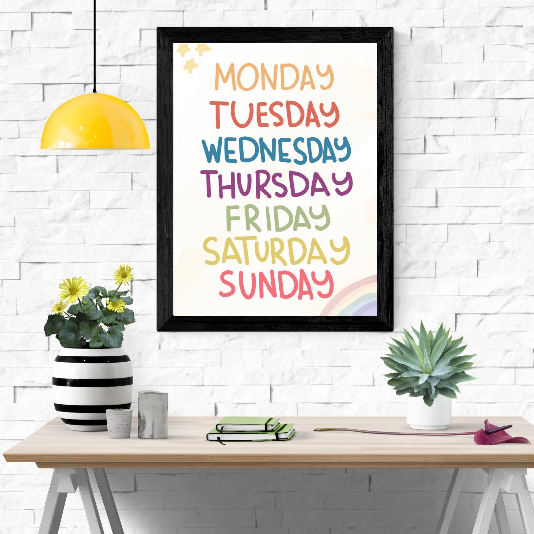 Colorful Cute Days of the Week Poster Nursery Wall Art Kids Room Wall ...