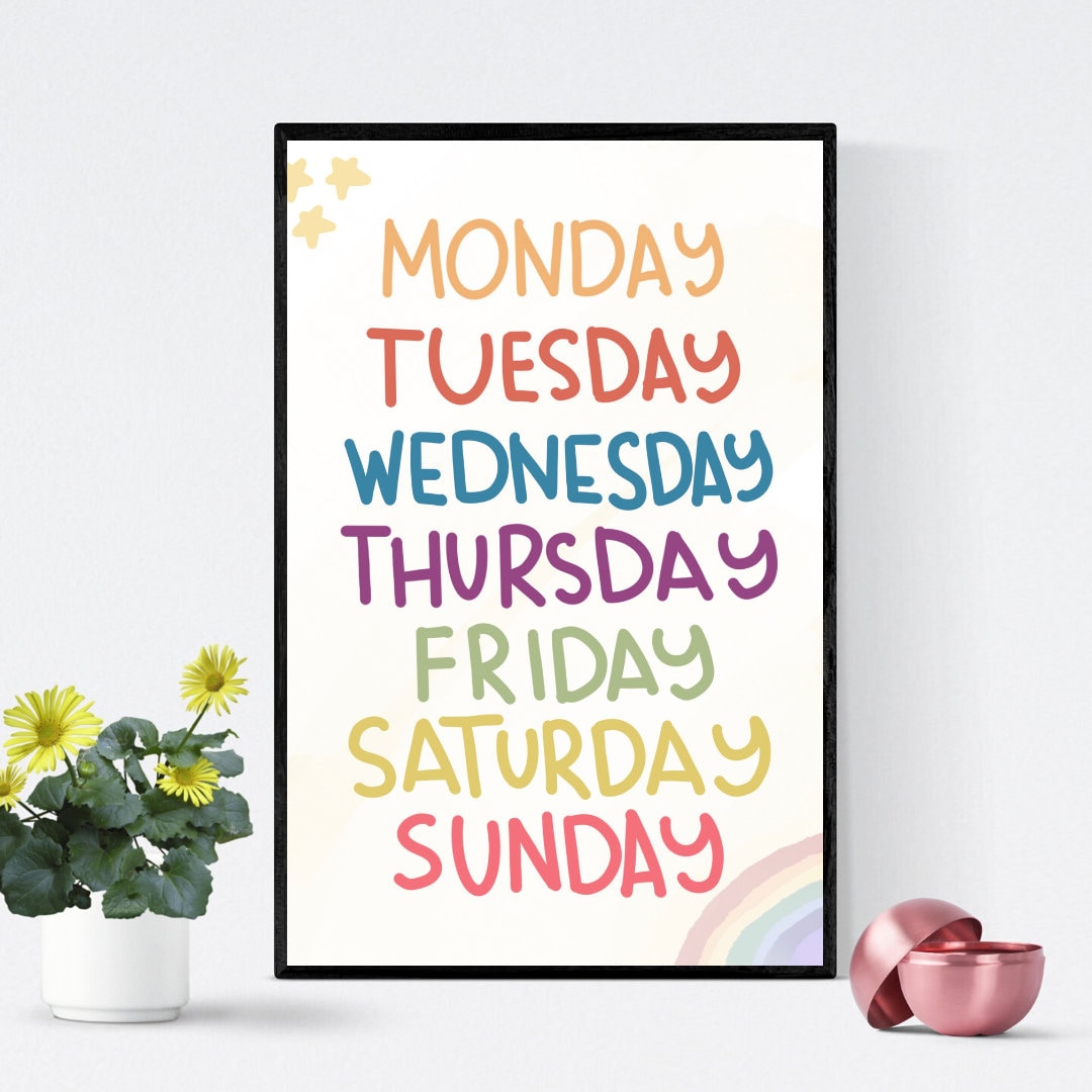Colorful Cute Days of the Week Poster Nursery Wall Art Kids Room Wall ...