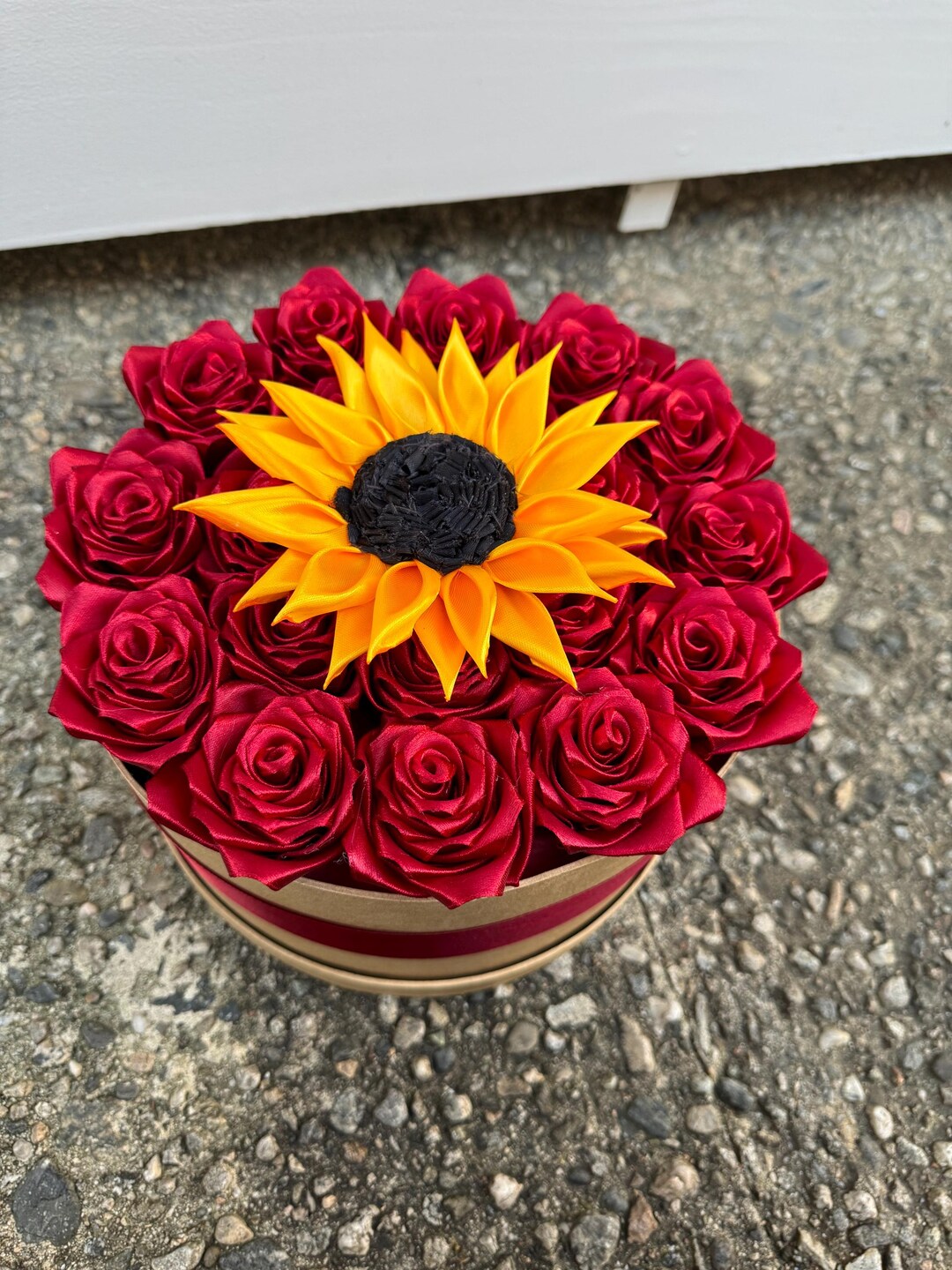 Red Eternal Rose With Sunflower Box Arrangement - Etsy