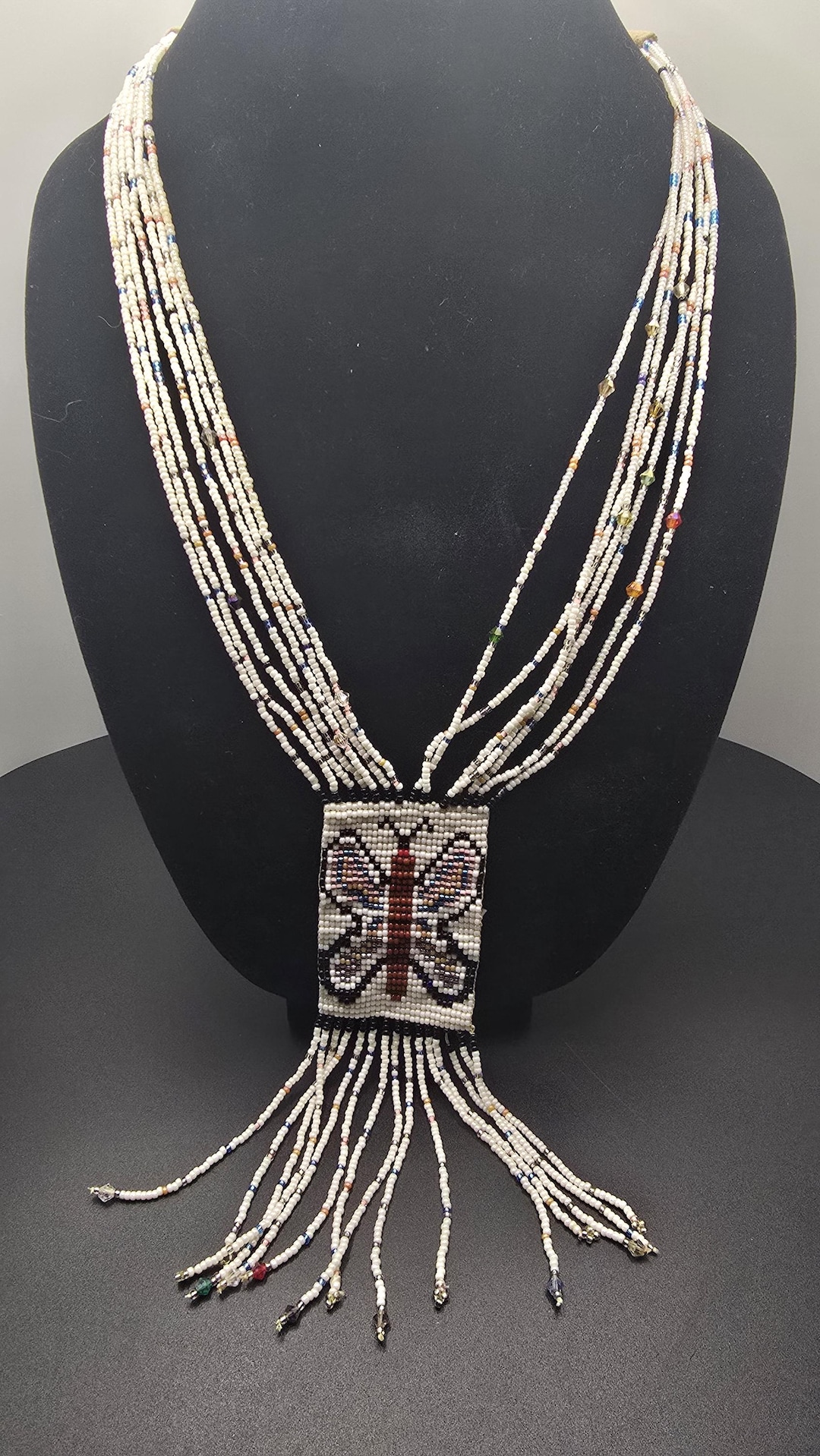 Vintage Native American Beaded Necklace - Multi-strand Seed Bead ...