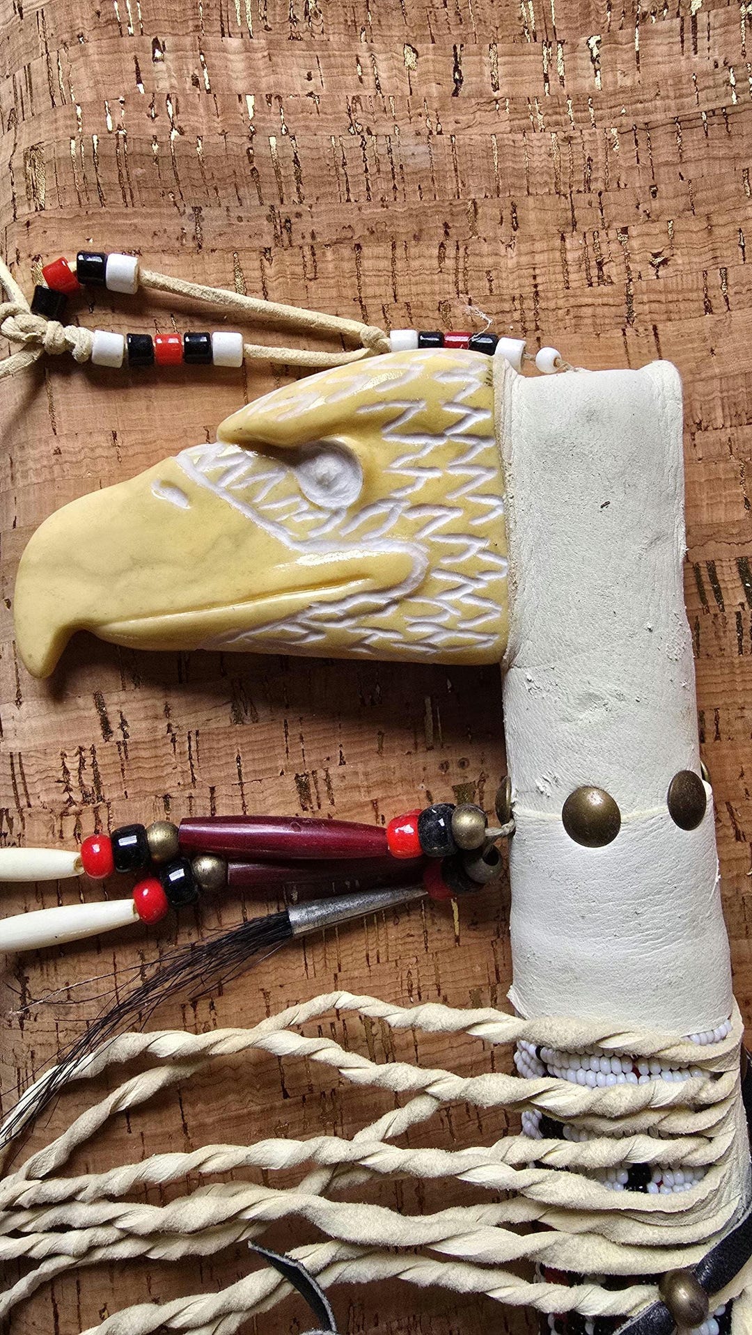 Native American Dance Wand- Carved Eagle Head With Beadwork - Etsy