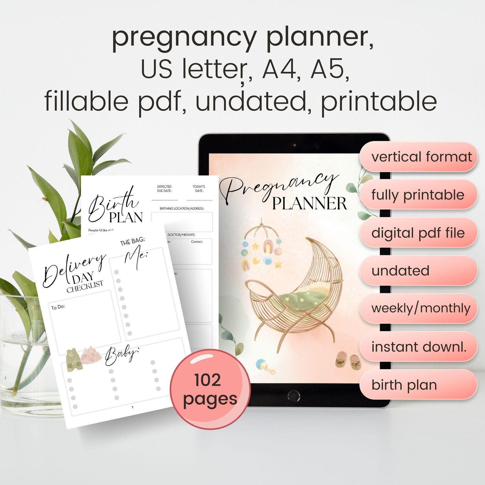 Digital Pregnancy Planner: New Mom Journal, Fillable PDF (goodnotes ...