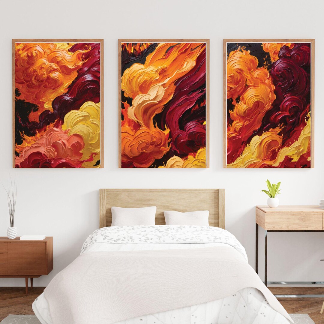 Warm Tones Abstract Art Prints: Set of 3 Red Fire Digital Prints - Etsy