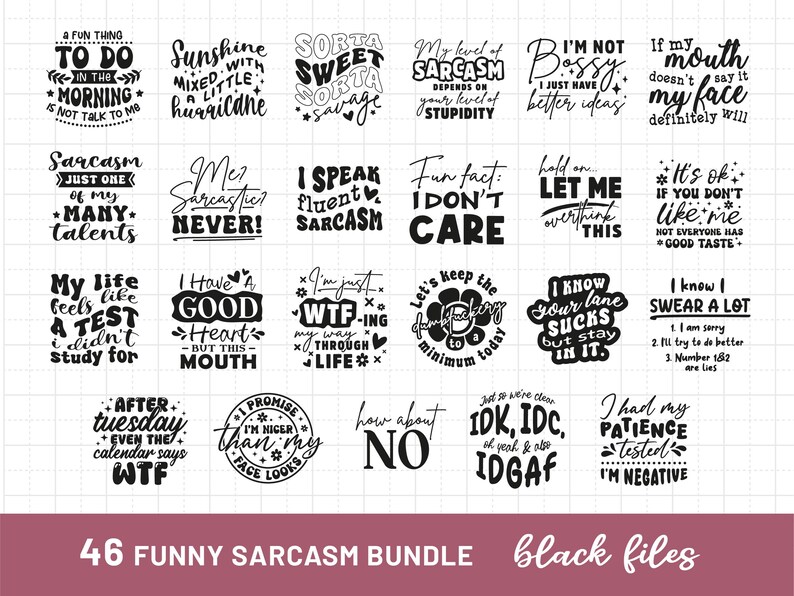 Funny Sarcastic Svg Bundle, Ironic Svg, Sarcasm Svg Bundle, Sassy Svg ...