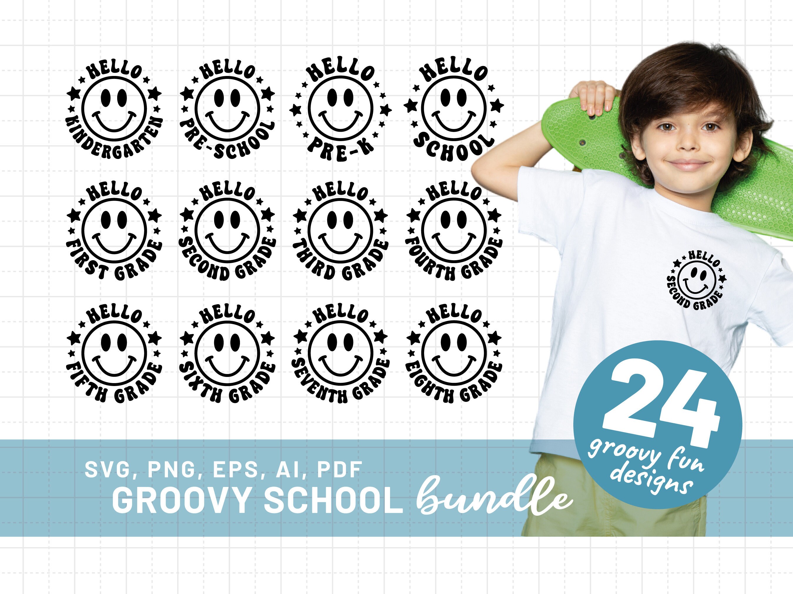 Hello Groovy School SVG Bundle, Back to School SVG, Teacher Png, Retro ...