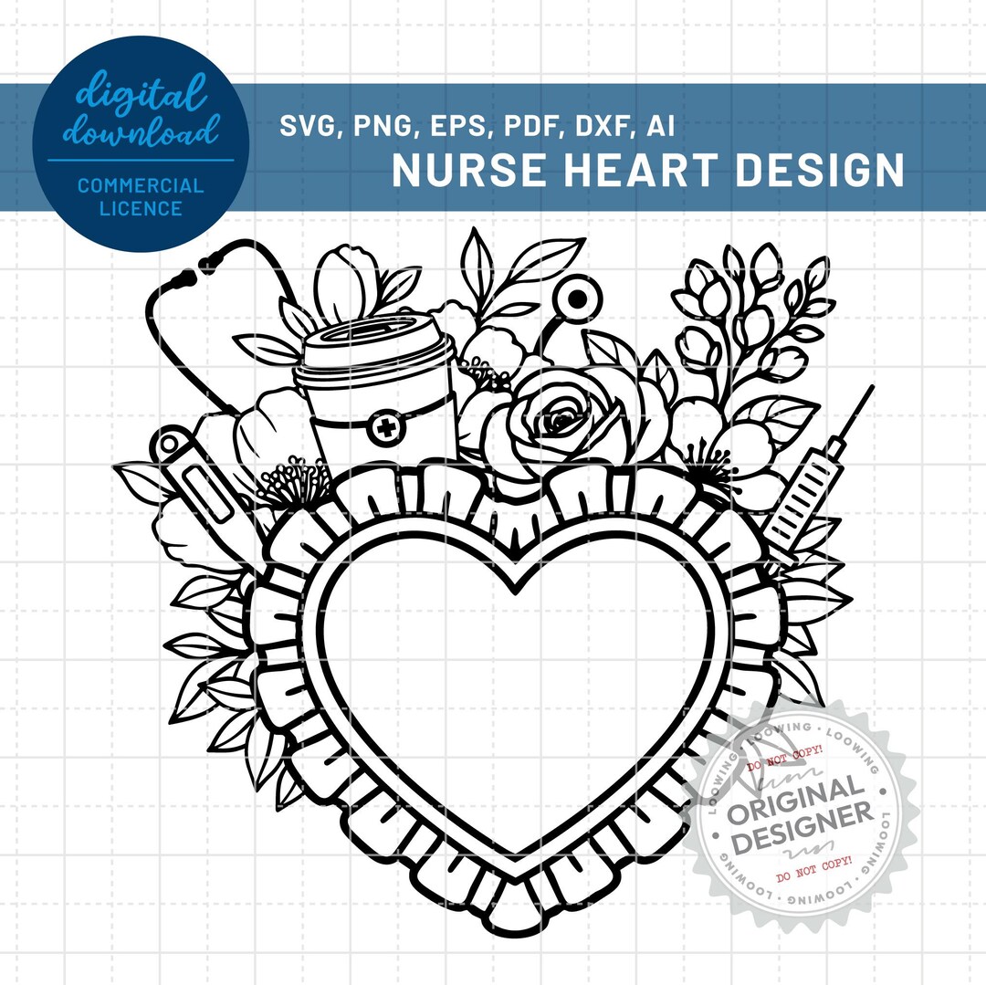 Nurse Stethoscope Monogram Heart Custom Text Svg Png, Nursing Svg Heart ...