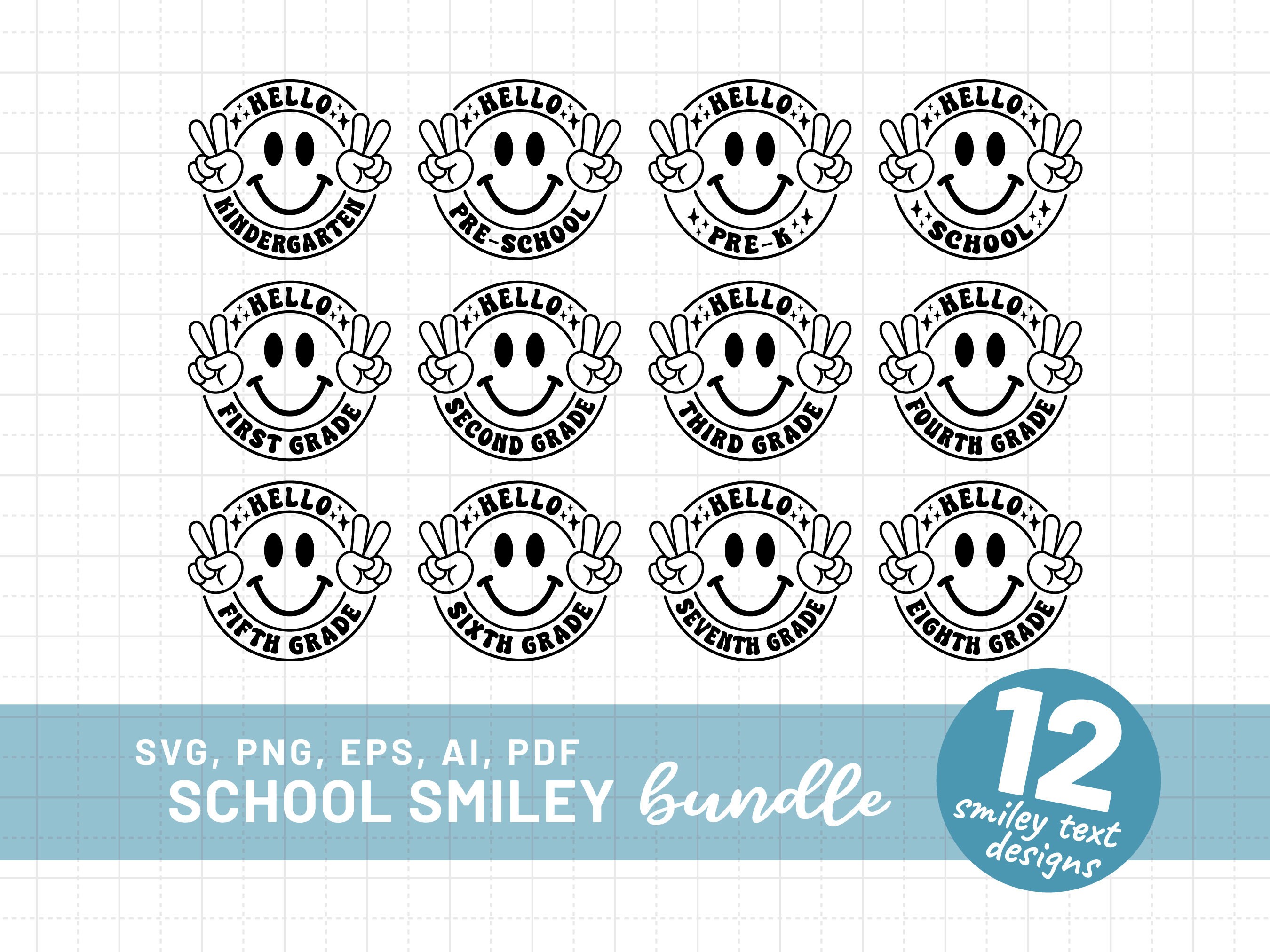 Groovy Smiley Happy Face School SVG Bundle, Back to School, Hello Grade ...