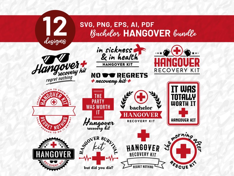 Bachelor Hangover Recovery Kit Bundle SVG PNG, Funny Hangover, Wedding ...