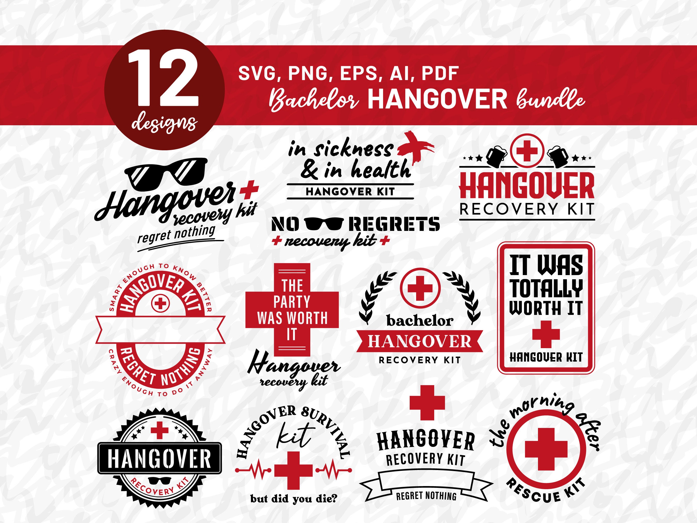 Bachelor Hangover Recovery Kit Bundle SVG PNG, Funny Hangover, Wedding ...