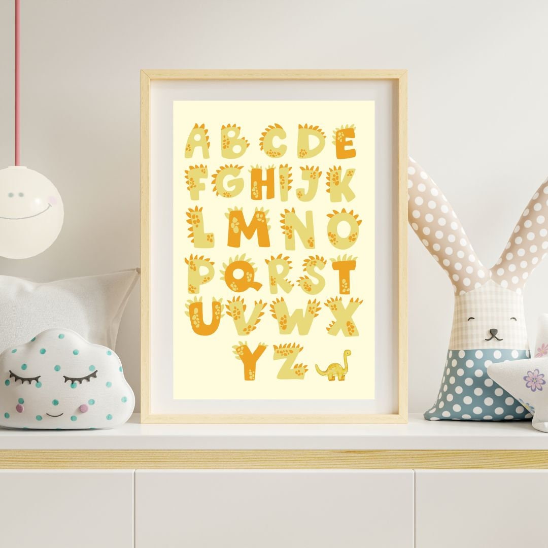Dinosaur Alphabet Nursery Printable Wall Decoration Yellow - Etsy