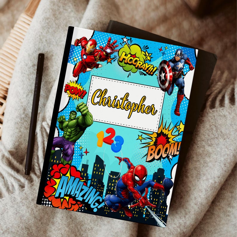Superheroes Composition Notebook Covers, Printable Back to School Canva ...