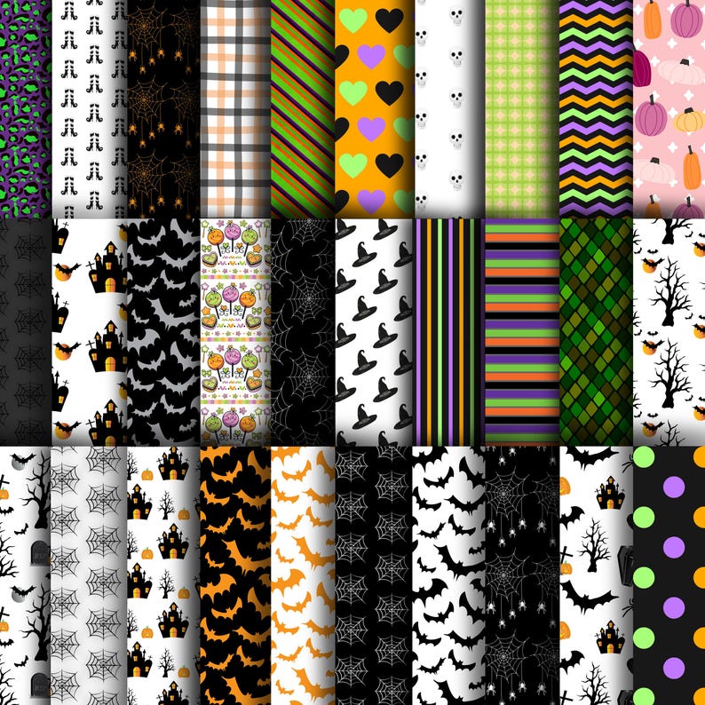 Halloween Digital Papers Bundle, Printable Halloween Scrapbook Papers ...