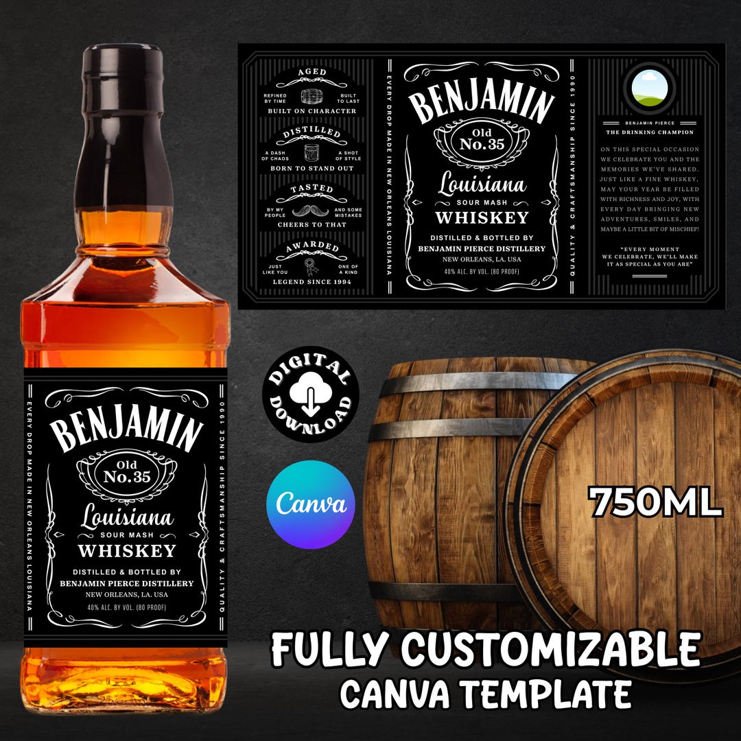 Custom Whiskey Label Canva Template, Personalized Label, 750ml Bottle ...
