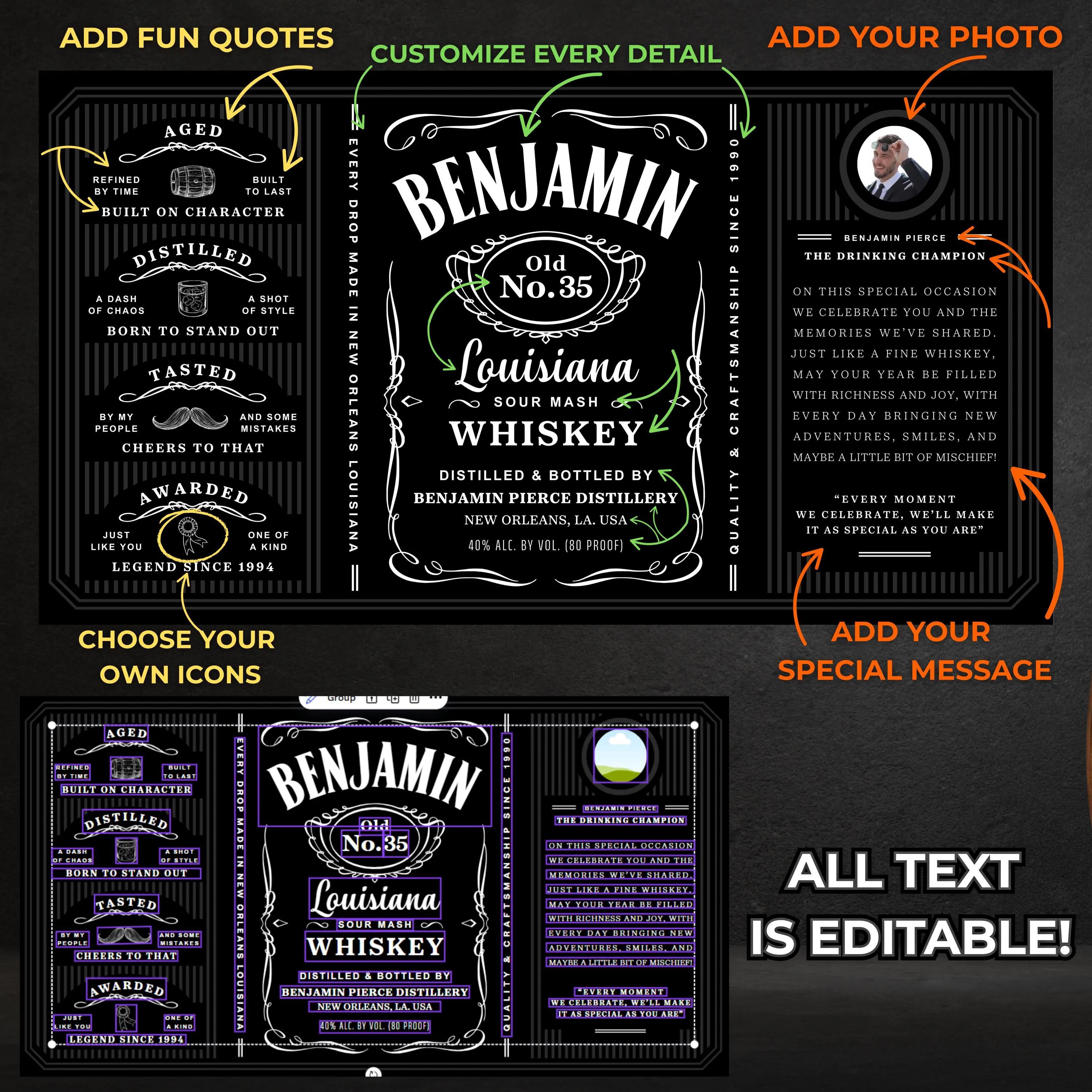 Personalized Whiskey Label: Vintage Black Label Design, Custom Bottle ...