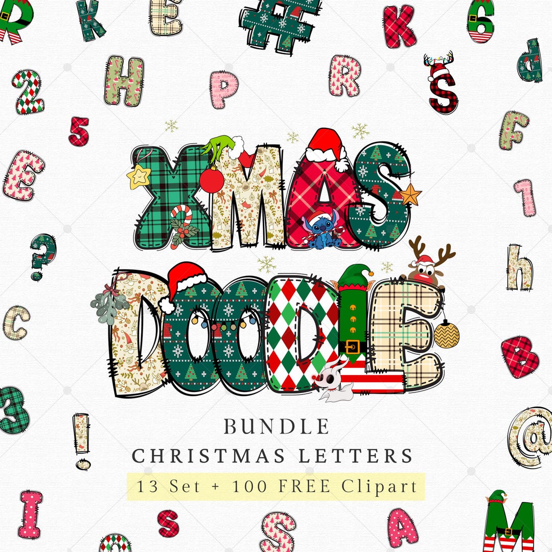 Christmas Doodle Alphabet Png Files, Christmas Letters Png, Christmas ...