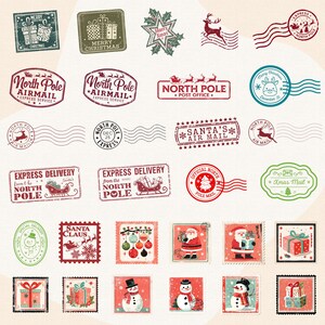 Santa Stamps Clipart, Christmas Postage Stamps PNG, Vintage Santa Mail ...