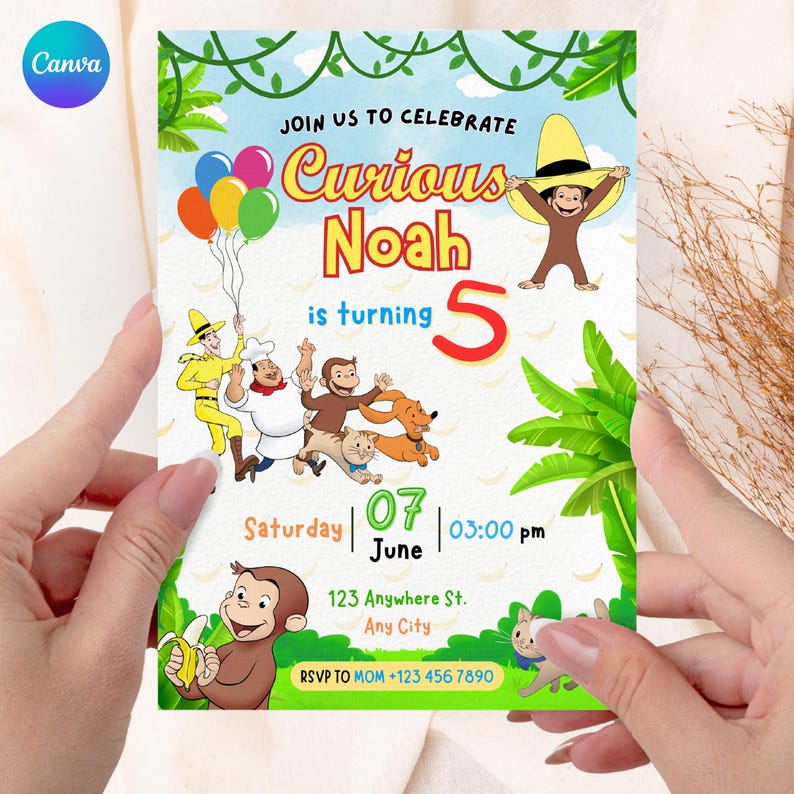 Monkey Birthday Invitation, Monkey Birthday Party, Boy or Girl Invitation, Monkey Theme Digital ...