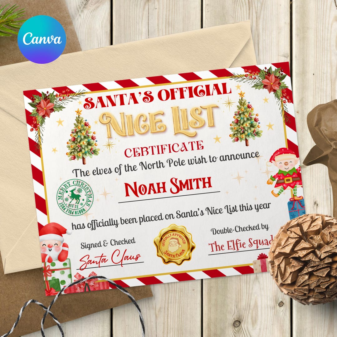 Customizable Santa's Nice List Certificate, Official Santa Nice List ...