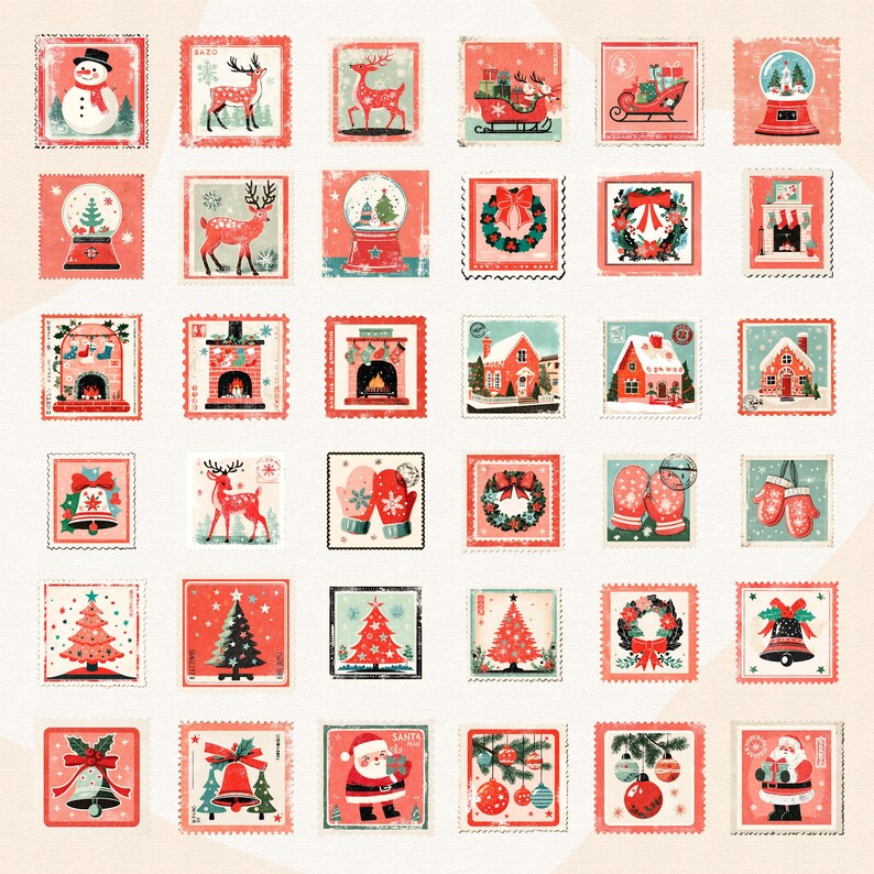 Santa Stamps Clipart, Christmas Postage Stamps PNG, Vintage Santa Mail ...