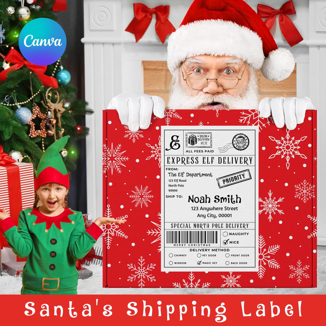 Custom Elf Shipping Postage Label Template Printable Christmas North ...