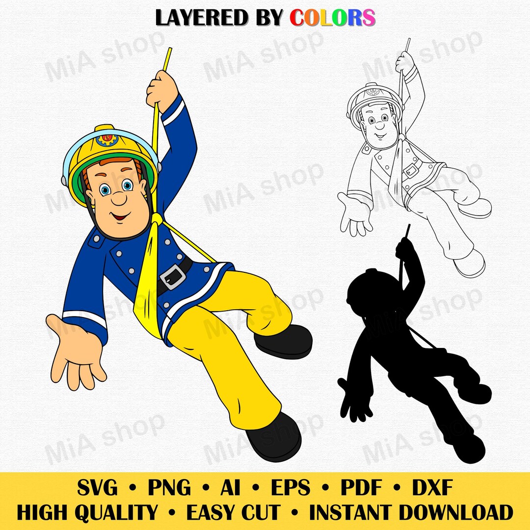Fireman SVG, Fireman Clipart, Cartoon Fireman SVG, Fireman Birthday ...