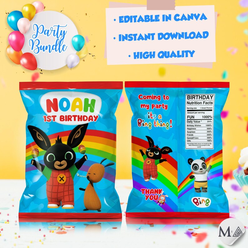 Editable Chip Bag Label for 1st, 2nd & 3rd Birthday Party Digital ...