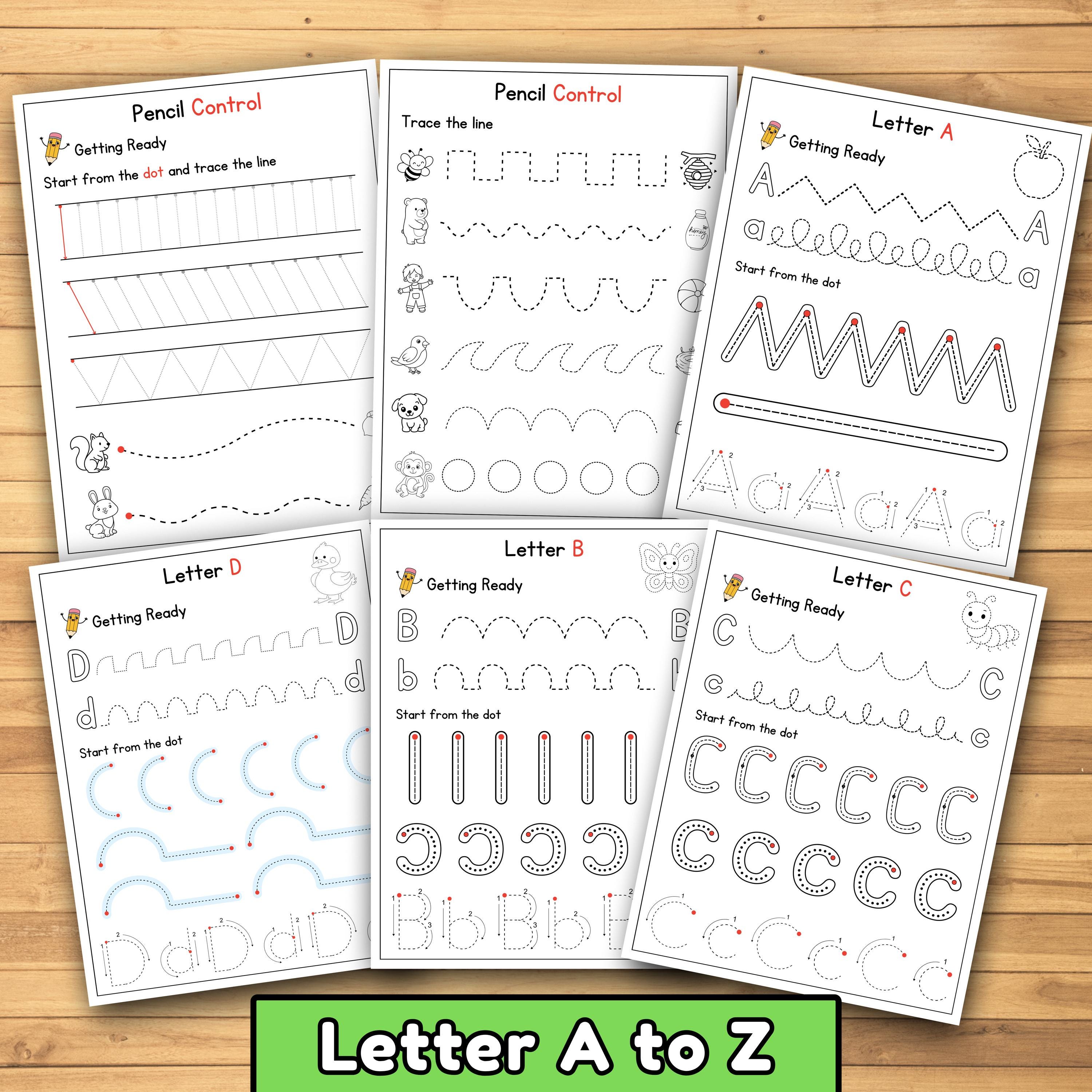 132 Alphabet Tracing Worksheets Printable, Letters A - Z, Handwriting ...
