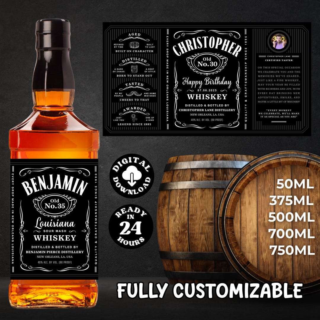 Personalized Whiskey Label: Vintage Black Label Design, Custom Bottle ...