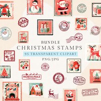 Vintage Christmas Stamp Clipart: Holiday PNG Images (digital Download ...