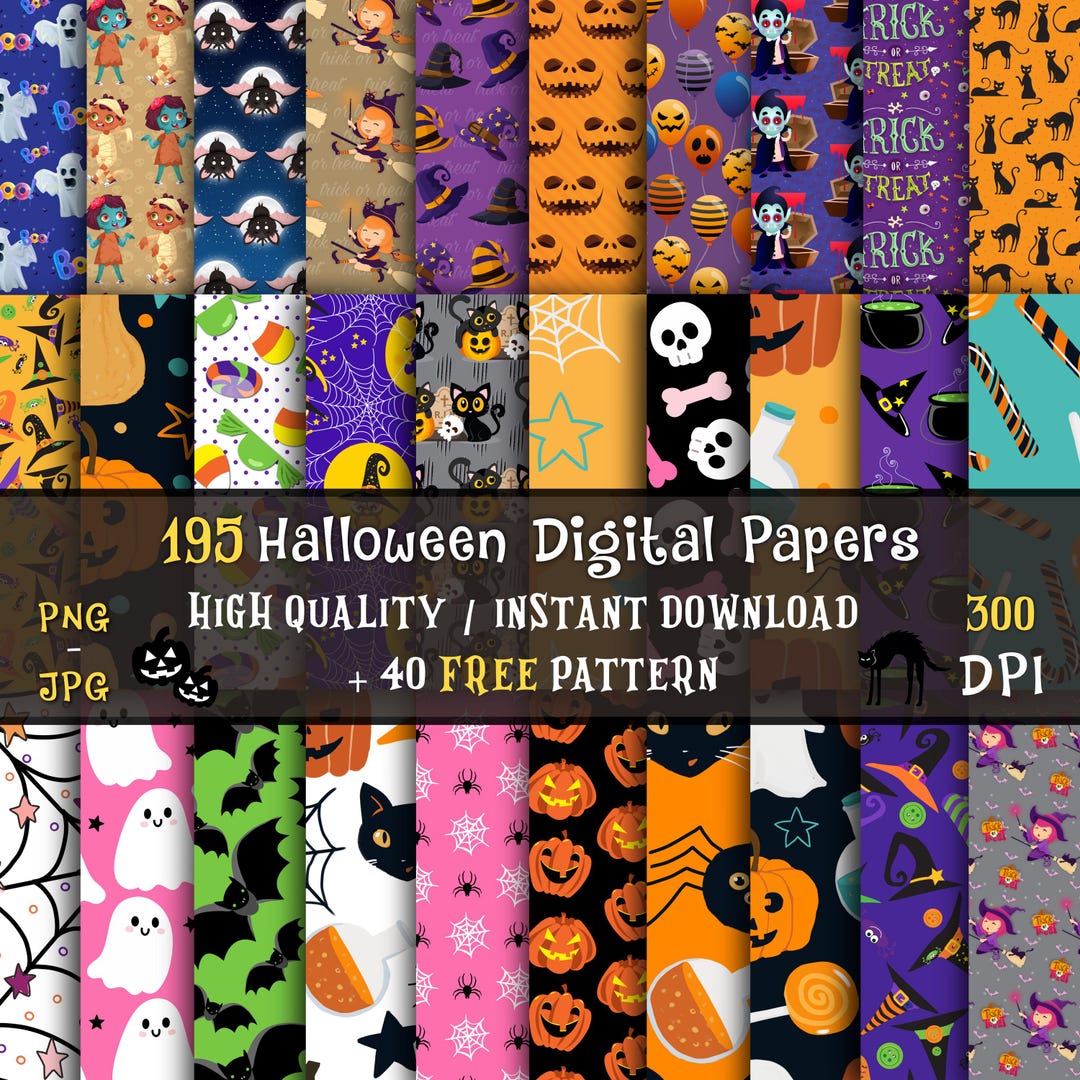 Halloween Digital Papers Bundle, Printable Halloween Scrapbook Papers ...