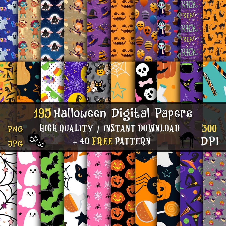 Halloween Digital Papers Bundle, Printable Halloween Scrapbook Papers ...
