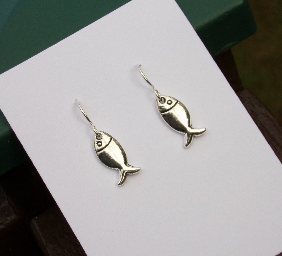 Silver Fish Earrings, Sterling Silver Ear Wires, 3/4" Charm - Etsy