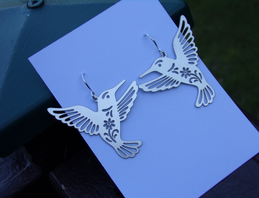 Stainless Steel Hummingbird Flower Leaf Earrings Sterling Silver Ear ...