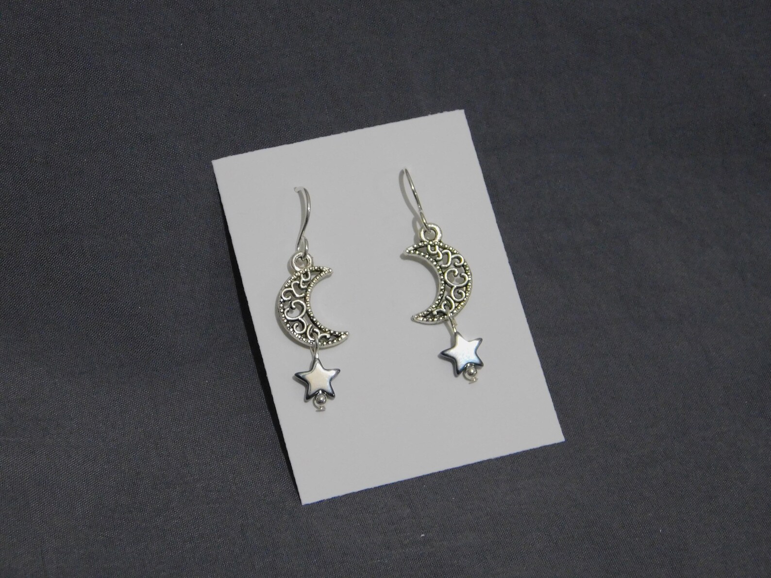 Filigree Half Moon Crescent Hematite Star Earrings/ Sterling | Etsy