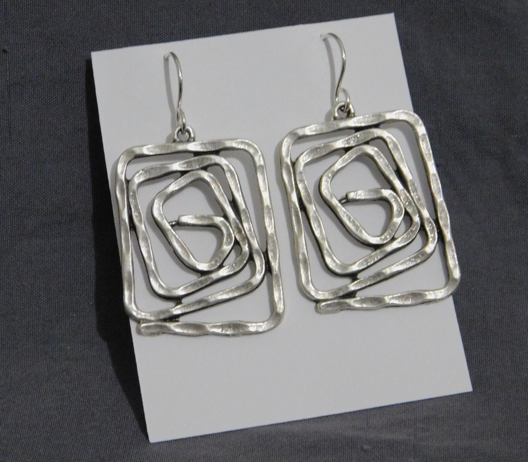Hammered Style Rectangle/ Silver Earrings Sterling Silver Ear Wires ...