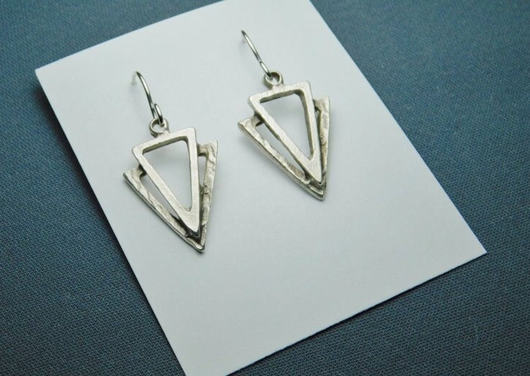 1" Charm Double Arrowhead Silver Earrings/ Sterling Silver Ear Wires ...