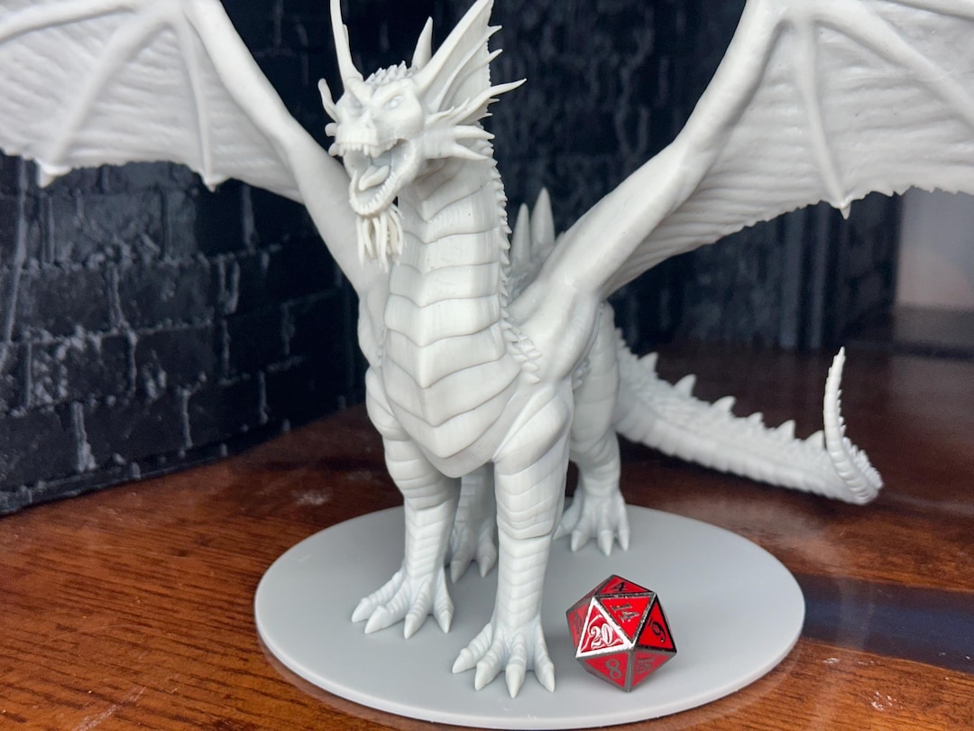 Majestic Bahamut Miniature 14 Wingspan Platinum Dragon 6.5 Tall Dnd 5e ...