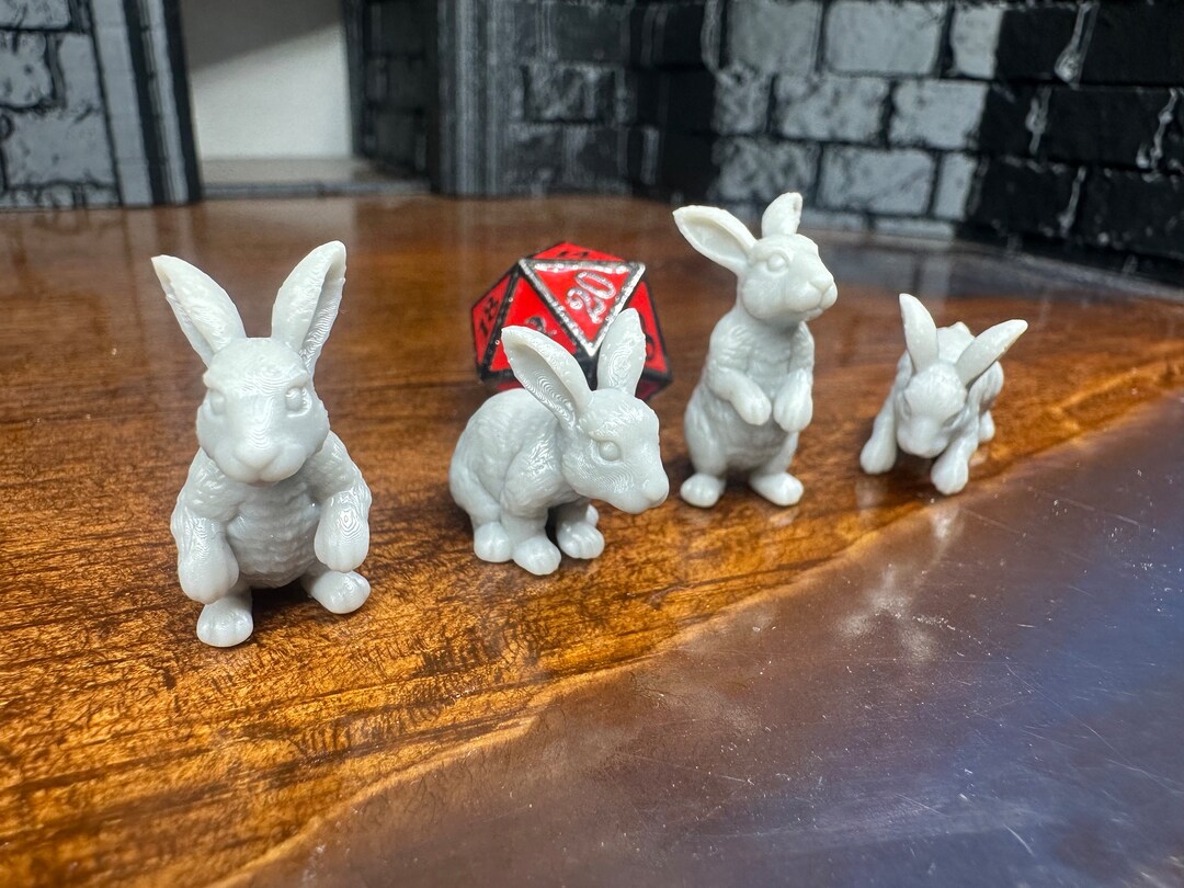 Set of 4 Bunny Miniatures in Different Poses 3D Printed Abs-like Resin ...