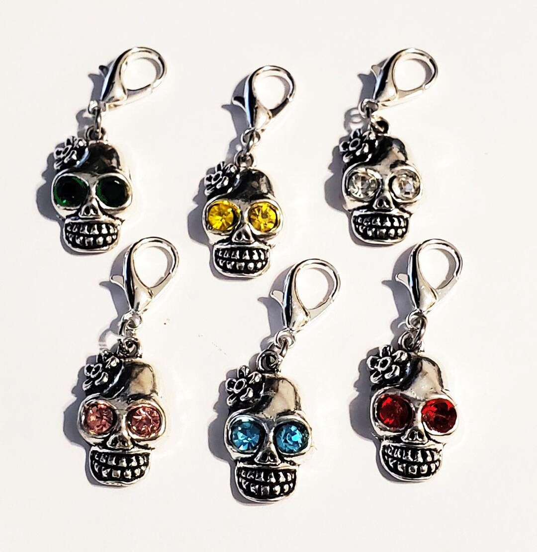 SKULL CHARM Zipper Pull Sugar Skull Clip on Bag Purse Tote Wallet ...