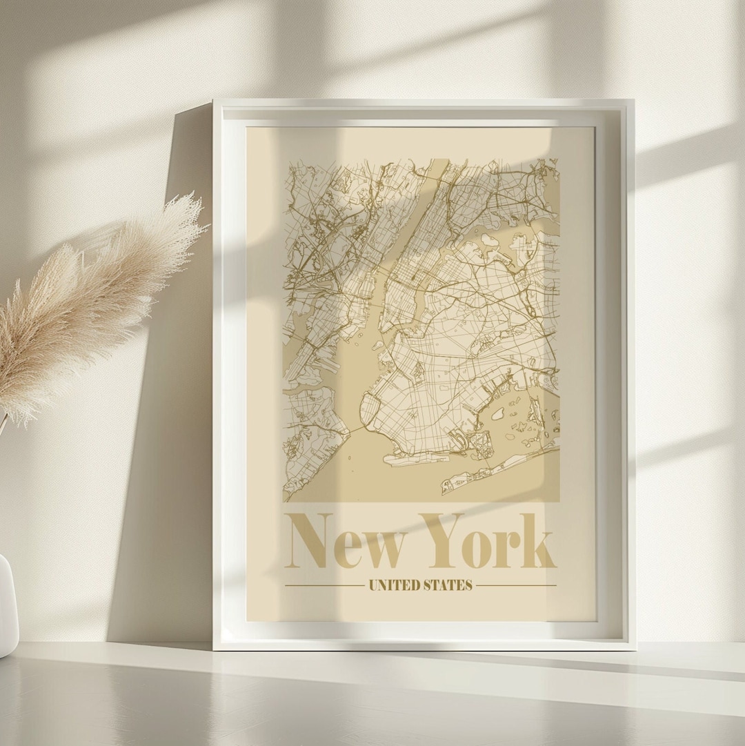 Beige New York City Map, Minimalist Map Print, Office Print, Modern Map ...