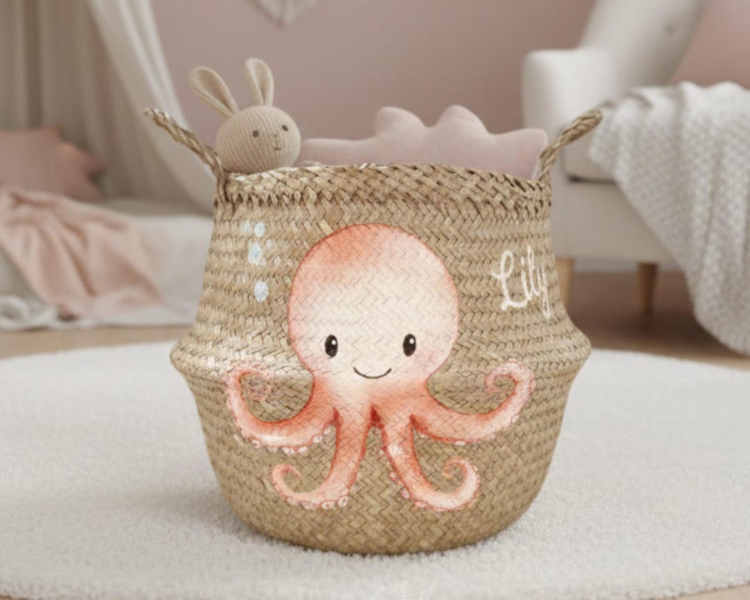 Personalized Octopus Nursery Storage Basket, Ocean Nursery Decor, Toy ...