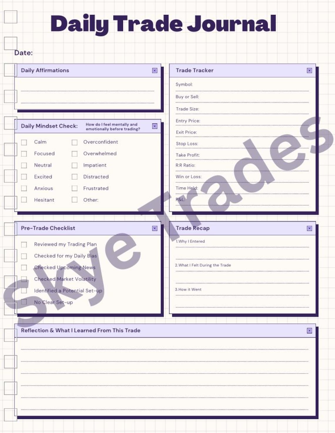 Trading Journal Page | Reusable Trade Journal | Digital Download - Etsy