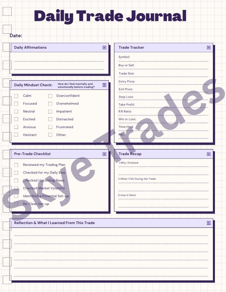 Trading Journal Page | Reusable Trade Journal | Digital Download - Etsy