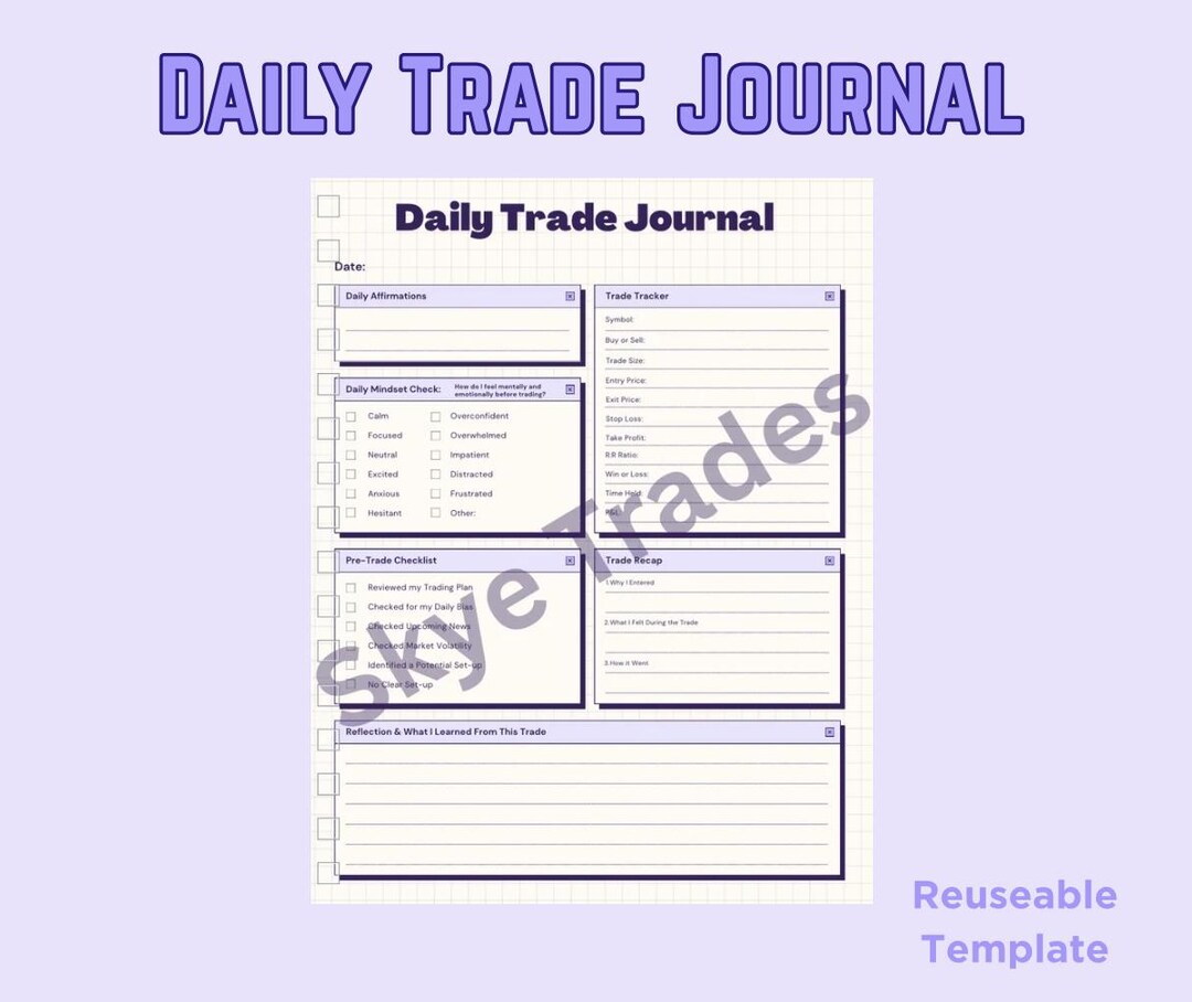 Trading Journal Page | Reusable Trade Journal | Digital Download - Etsy