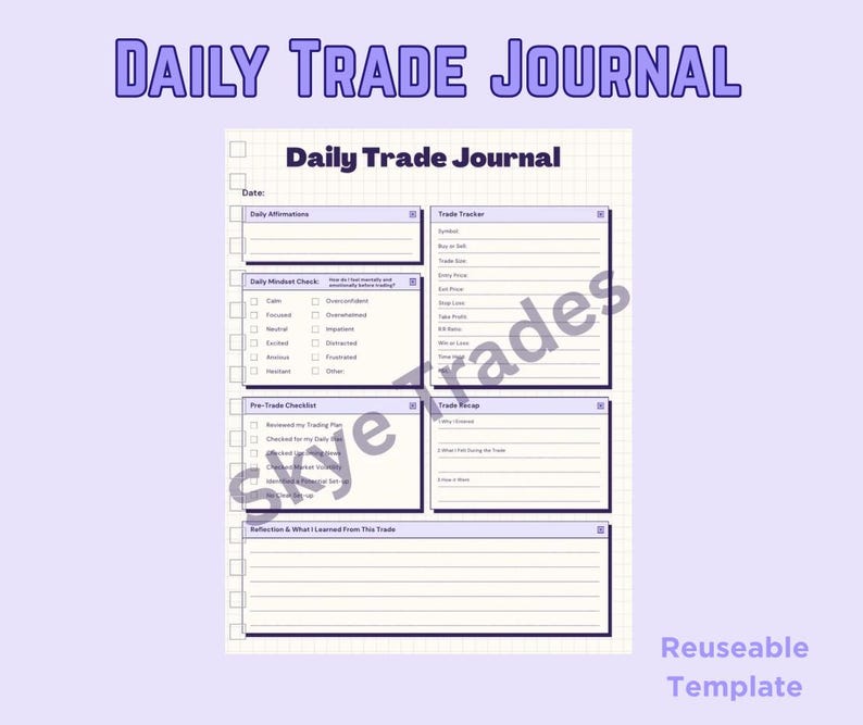 Trading Journal Page | Reusable Trade Journal | Digital Download - Etsy