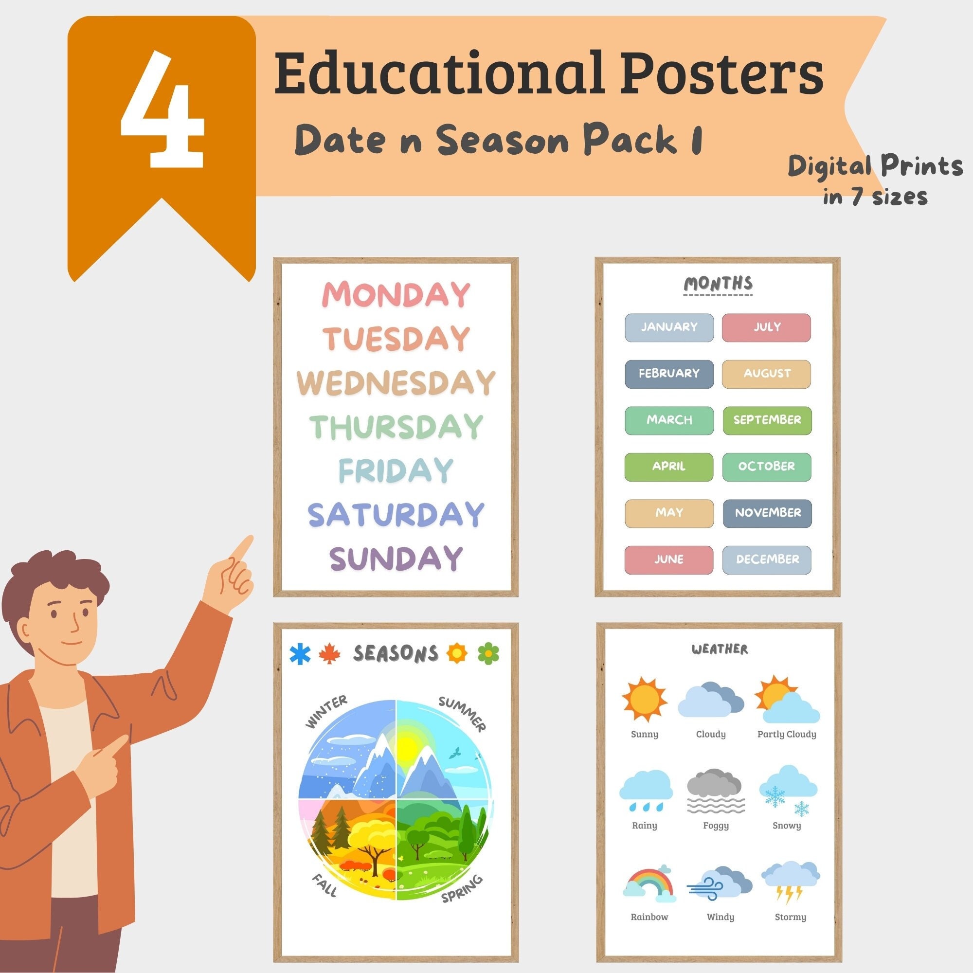 Educational Poster Set Dates & Seasons Pack 1 4 Pieces, Homeschool ...