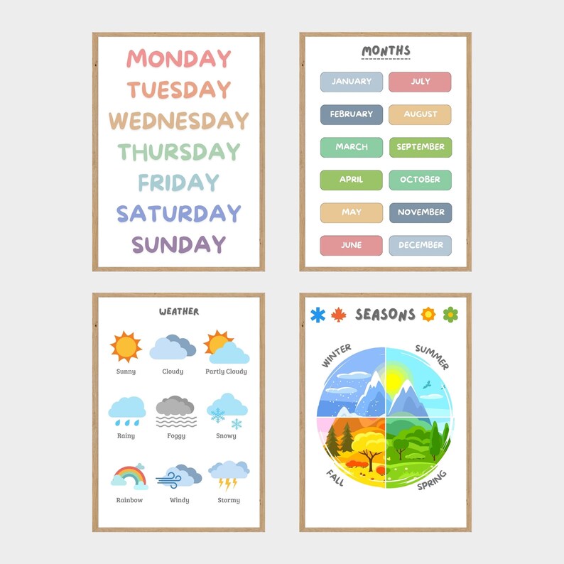 Educational Poster Set Dates & Seasons Pack 1 4 Pieces, Homeschool ...