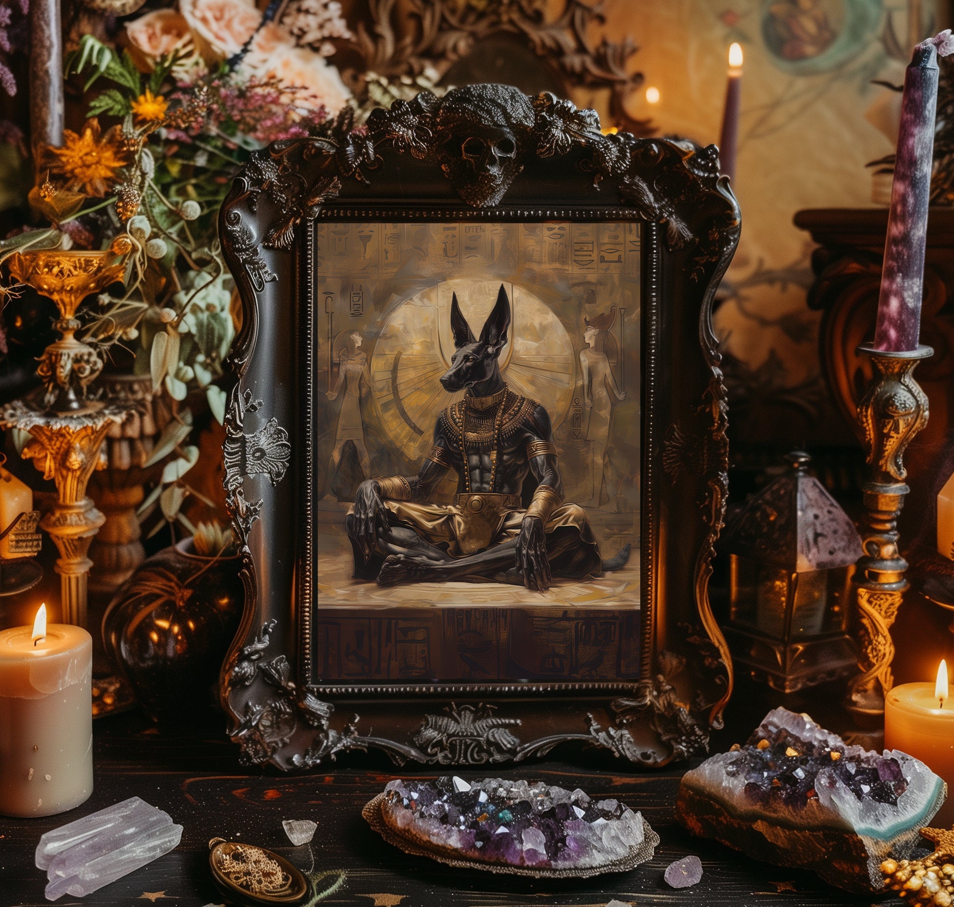 Meditating Anubis Art Print, Egyptian God, Occult Kemet Decor - Etsy